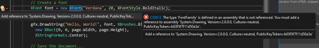 PDF Sharp 'FontFamily' is defined in an assembly that is not referenced · Issue #366 ...