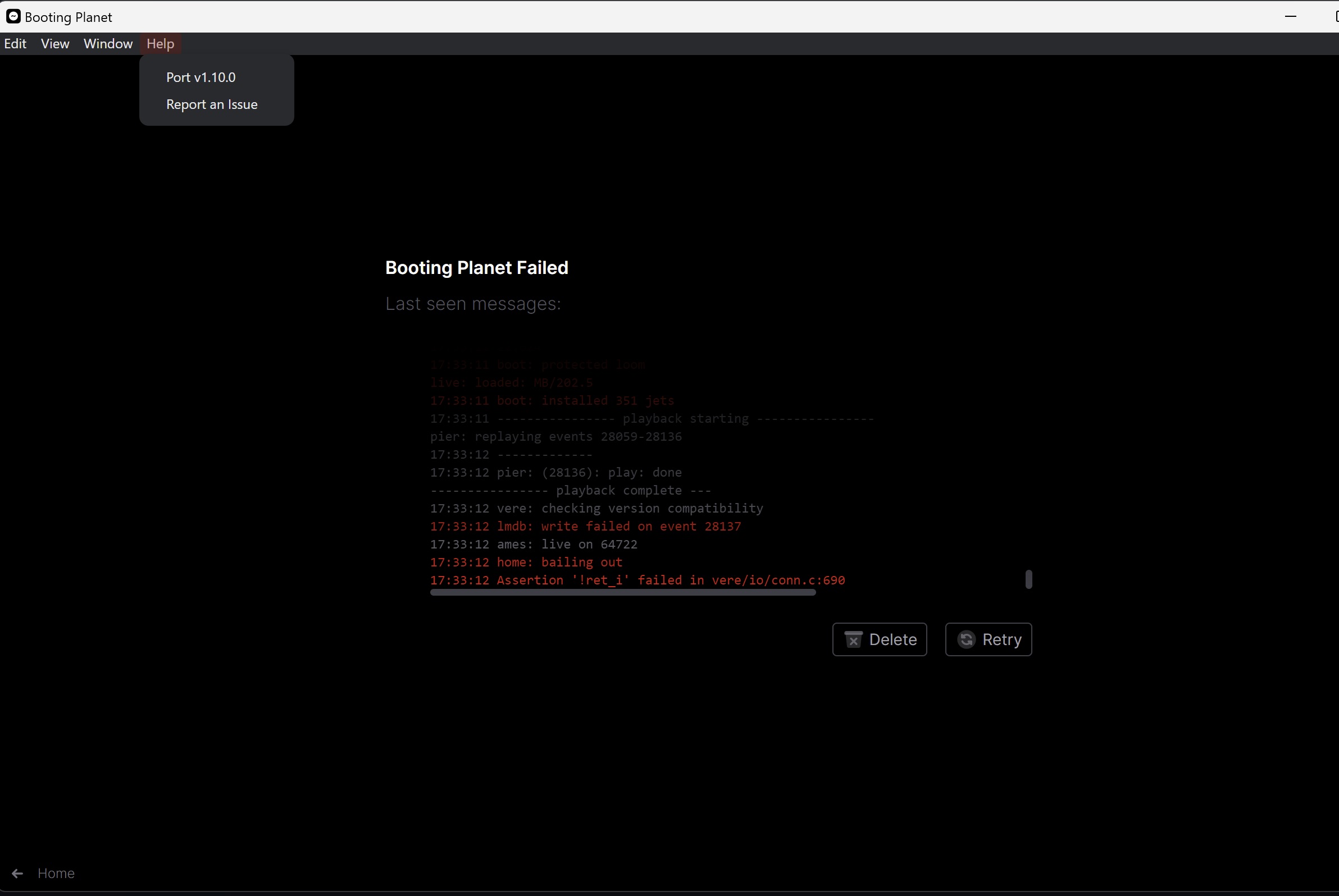 Planet Wont Boot Assertion Reti Failed In Vereioconnc690 
