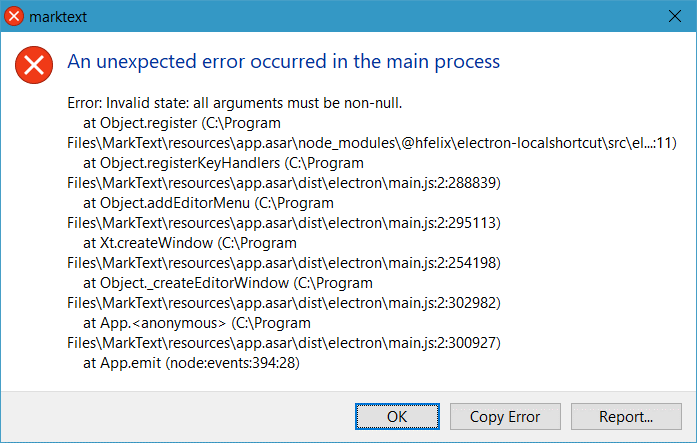 App throws an unexpected error and freezes after I modified a few key bindings in options ...