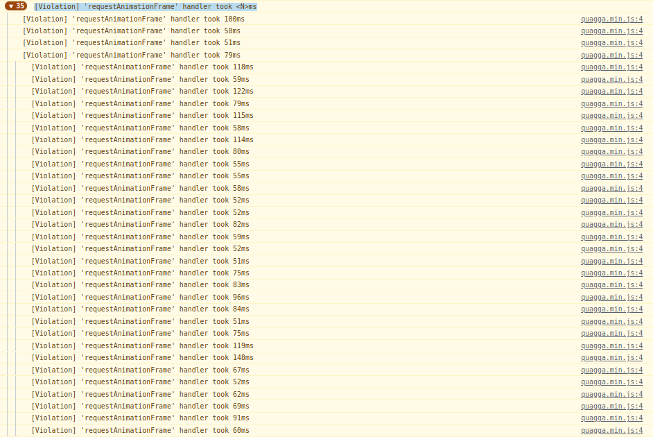 [Violation] 'requestAnimationFrame' handler took ms · Issue #484 · ericblade/quagga2 · GitHub
