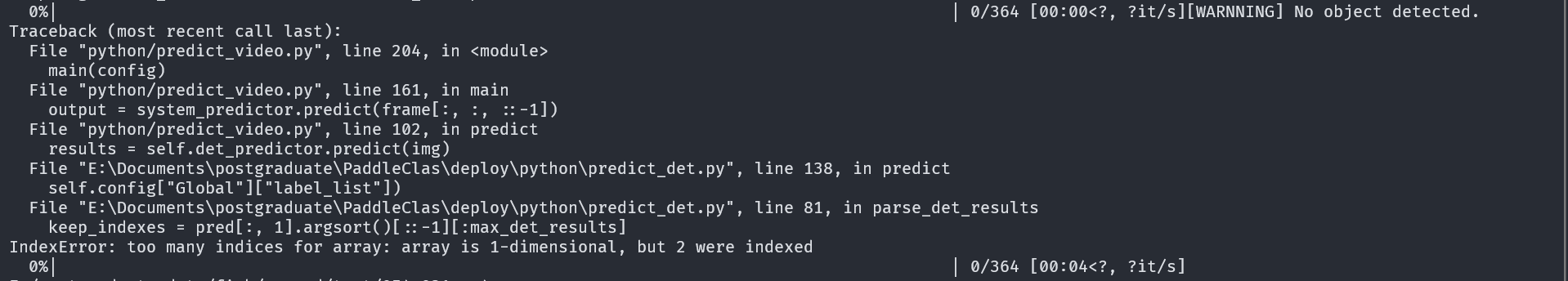 [BUG]predict_det.py未检测到目标时出错 · Issue #1896 · PaddlePaddle/PaddleClas · GitHub