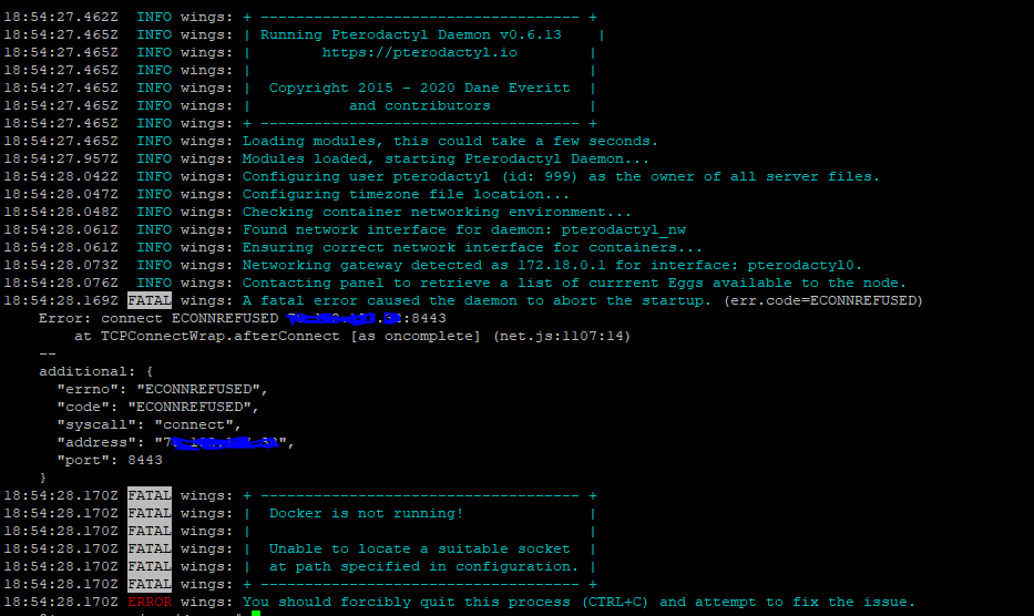 Daemon: ECONNREFUSED Pterodactyl Panel · Issue #1861 · pterodactyl/panel · GitHub