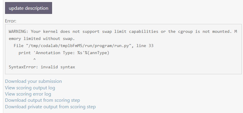 Evaluated Errors Syntaxerror Invalid Syntax · Issue 3259 · Codalab 0845