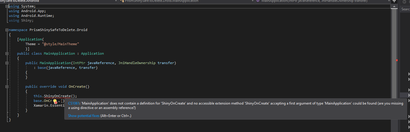 [Bug]: this.ShinyOnCreate method not accessible from versions 2.3.0.2906 on Xamarin.Android ...