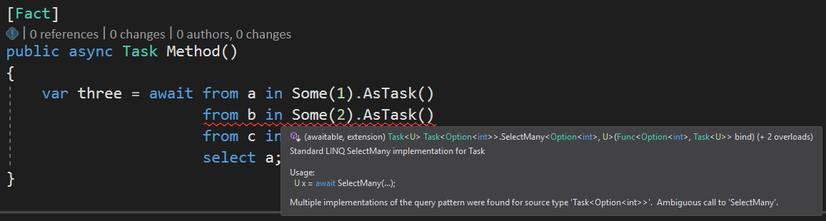 Multiple implementations of the query pattern were found for source type Task . Ambiguous call ...