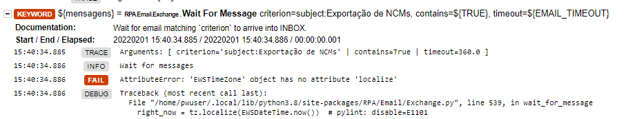 RPA.Email.Exchange Wait for Message keyword throws an error · Issue ...