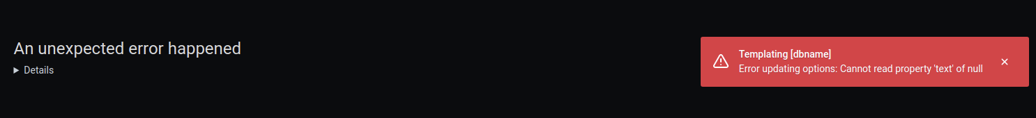 Dashboard import failing with: Templating [$myvar] Error updating options: Cannot read property ...