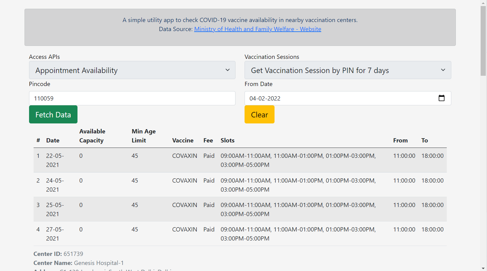 GitHub - mattoorahul/CoWin-API-Webapp: Cowin API webapp developed using Bootstrap, JQuery and ...