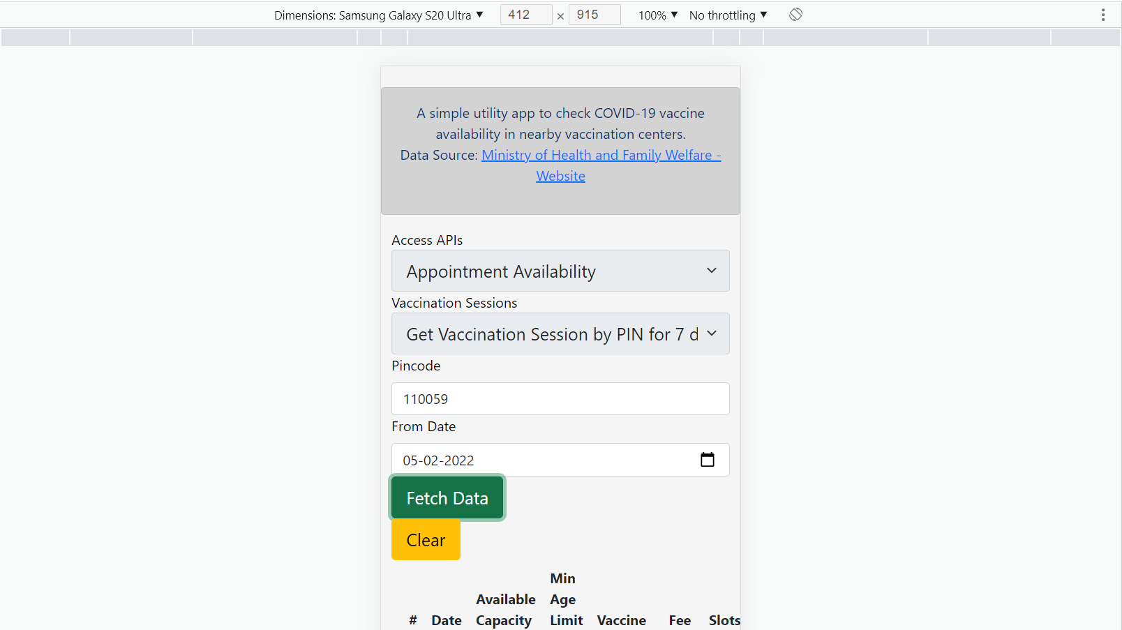 GitHub - mattoorahul/CoWin-API-Webapp: Cowin API webapp developed using Bootstrap, JQuery and ...