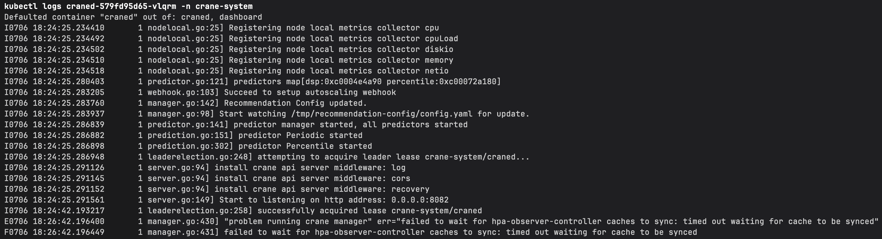 failed to wait for hpa-observer-controller caches to sync: · Issue #828 · gocrane/crane · GitHub