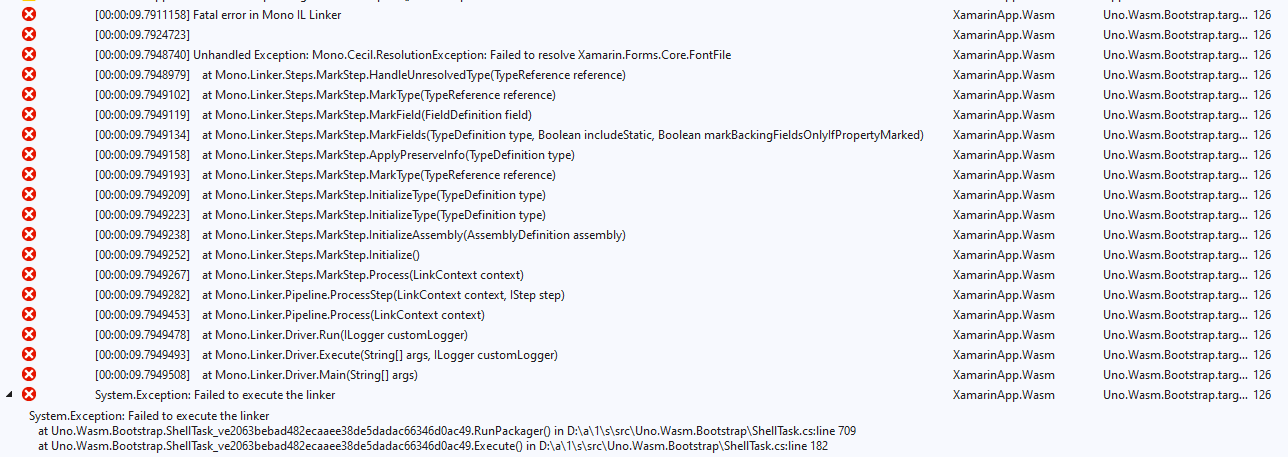 Uno Platform Webassembly For Xamarinforms Project Does Not Compile