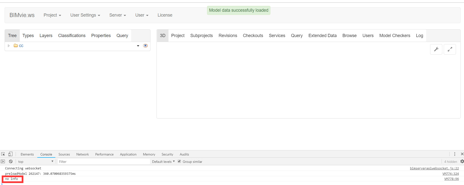 Model data is not available,console logged no info · Issue #833 · opensourceBIM/BIMserver · GitHub