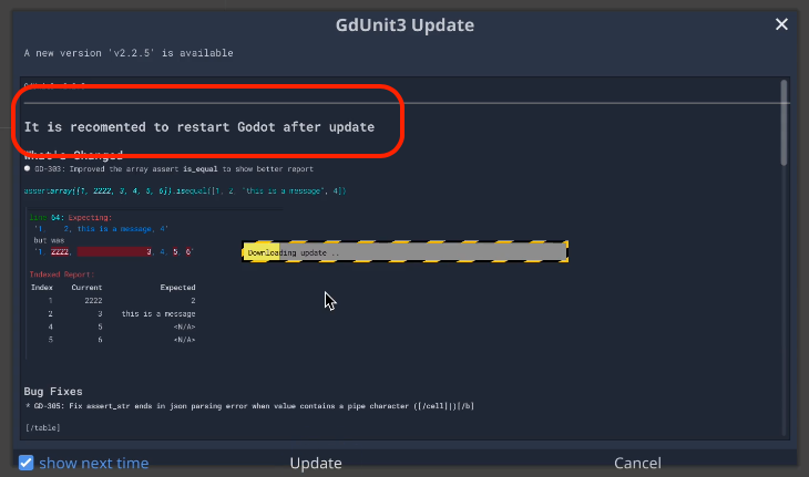 Add hint to restart or reload current project · Issue #311 · MikeSchulze/gdUnit3 · GitHub