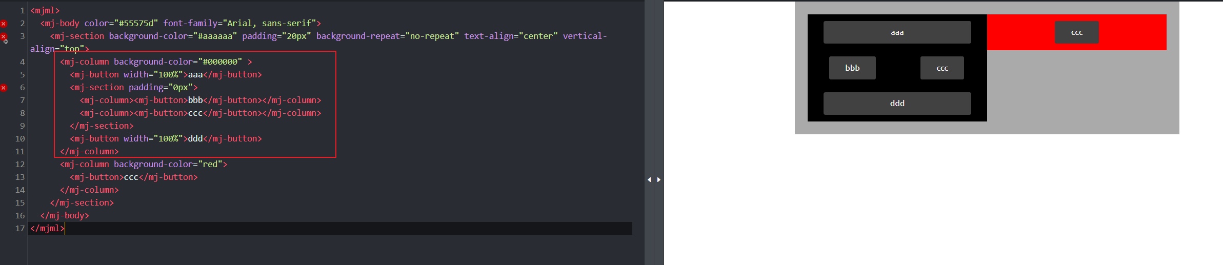As section or group can not be nested in column, is there any way to realize this effect ...
