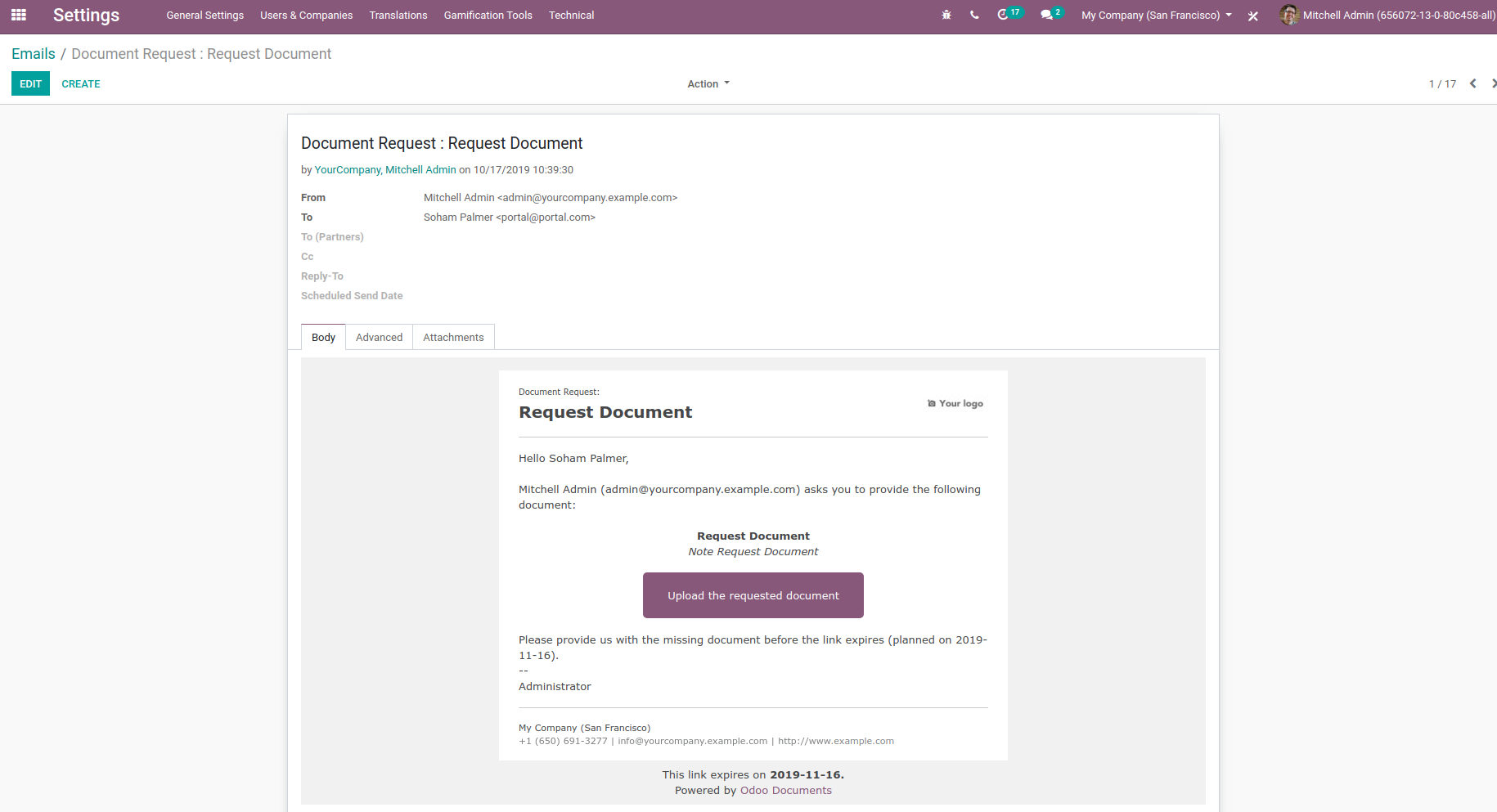 130 Link For Request Document Not Working · Issue 38929 · Odoo