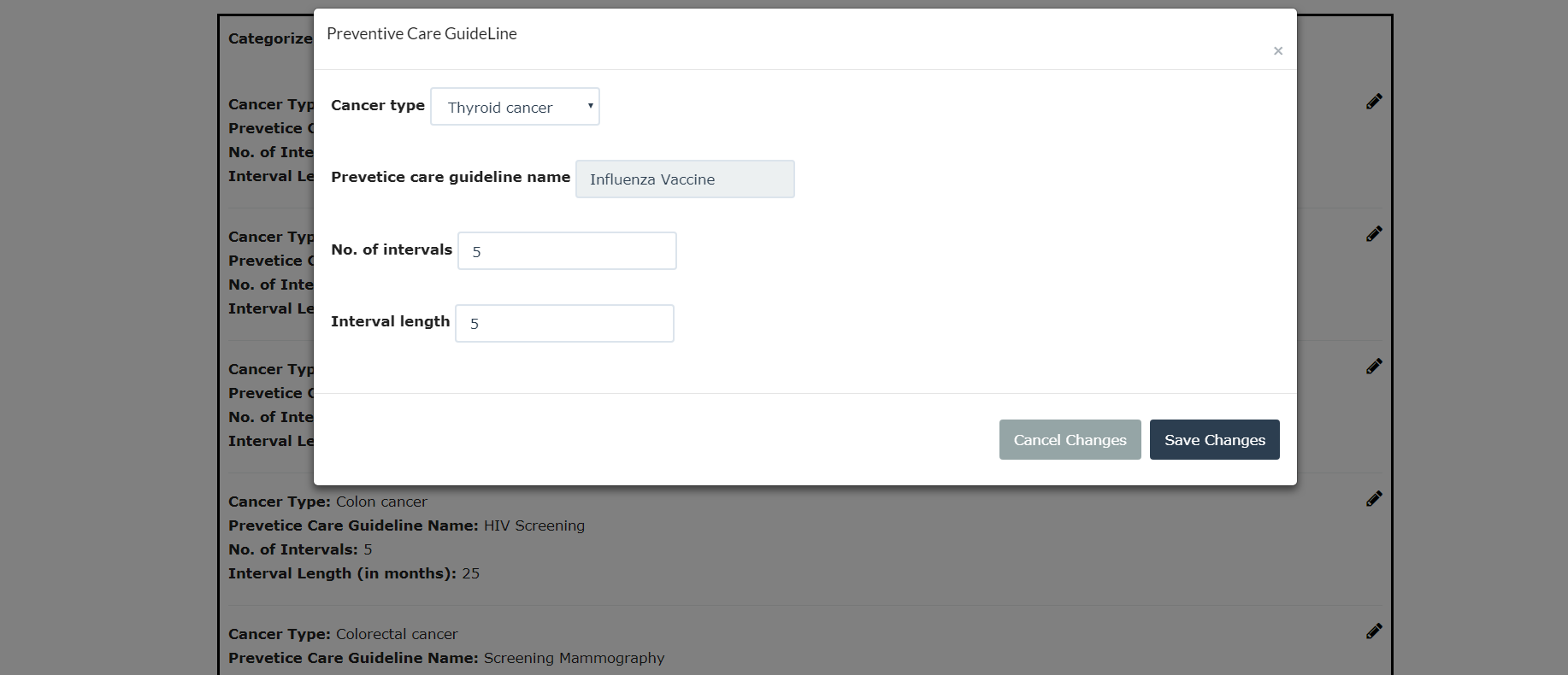 Admin Functionality - Categorize/create preventive care rules for different types of cancers ...