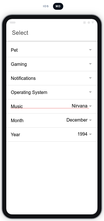 bug: ion-select text for selected value misaligned with label in md stylesheet. · Issue #19887 ...