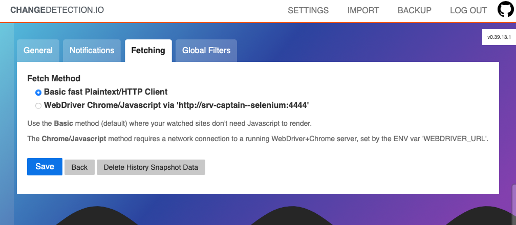 Missing webdriver settings · Issue #622 · dgtlmoon/changedetection.io · GitHub