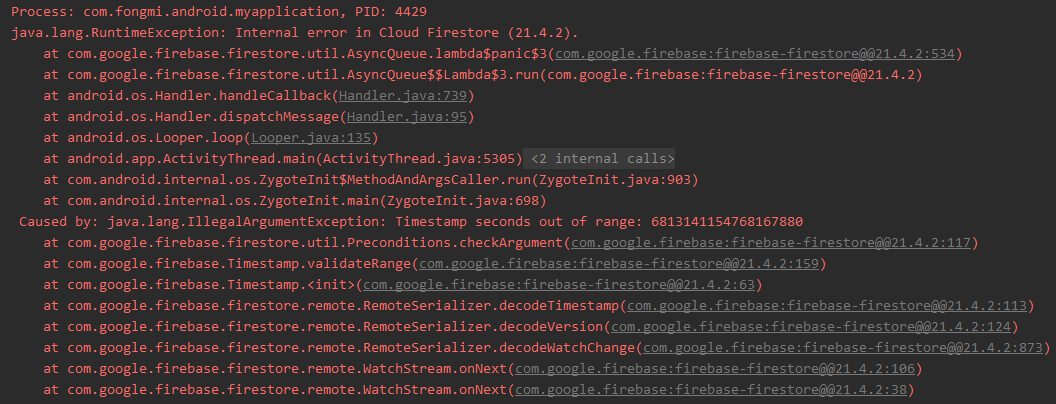 Runtimeexception Timestamp Seconds Out Of Range · Issue 1186 · Firebasefirebase Android Sdk