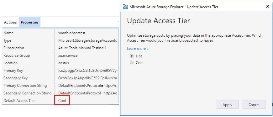 Default selected item should be the current Access tier in 'Update ...