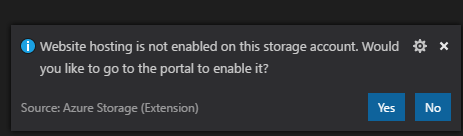 Deploying to Static Website doesn't display the notification after disabling static website in ...