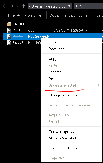 The context menu of the deleted blob doesn't refresh after deleting it from 'Active and deleted ...
