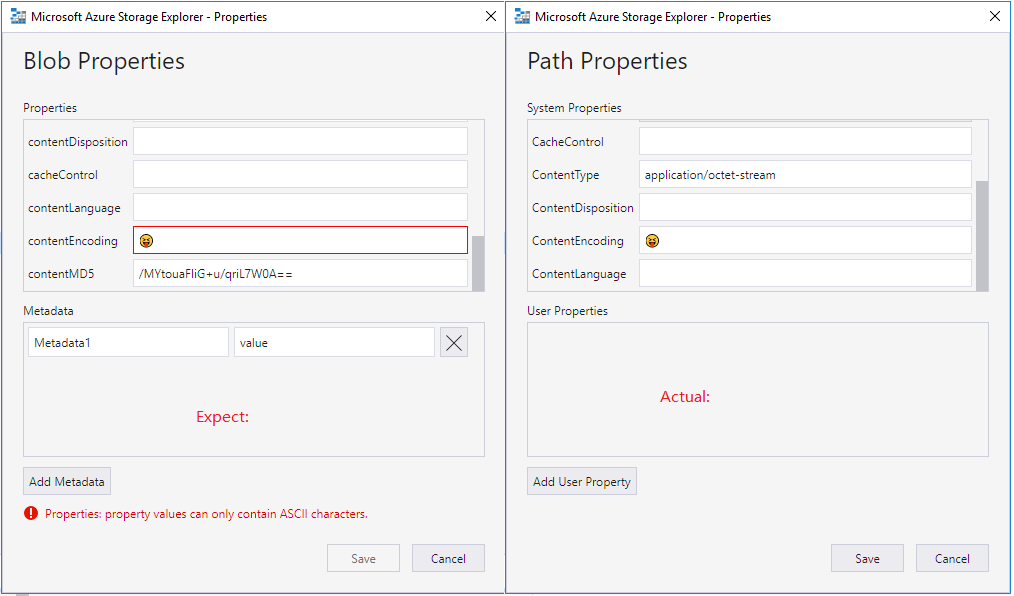 Add a validation on Blob Properties dialog when inputting invalid properties for ADLS Gen 2 ...
