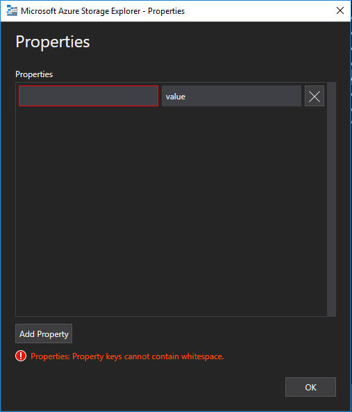 'OK' button is enabled when inputting an invalid property name for ADLS Gen2 blob containers ...