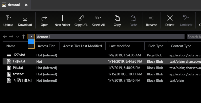 'Active blobs/Active and deleted blobs' are invisible on the dropdown list of blob editor ...