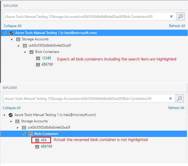 The renamed blob container is not highlighted after clicking Search icon again · Issue #561 ...