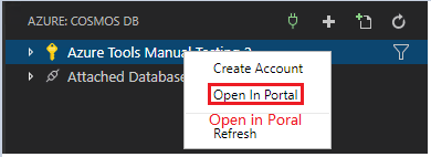 Casing of 'Open In Portal' is wrong · Issue #792 · microsoft/vscode-cosmosdb · GitHub