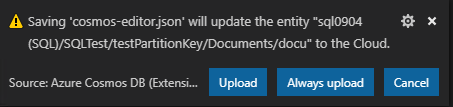 Pop up an error after running command 'Cosmos DB: Update to Cloud ...
