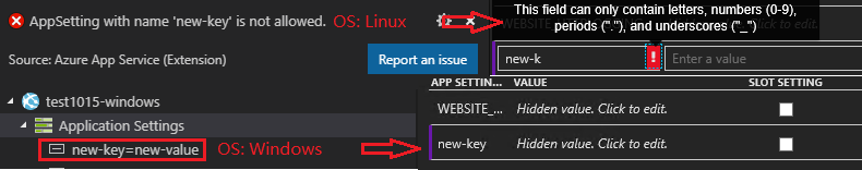 [Suggestion]Add validation when entering new application setting key · Issue #646 · microsoft ...