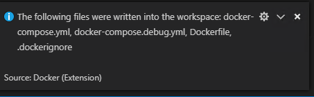 No notification displays after succeeding to add docker files to wokespace with Go language ...