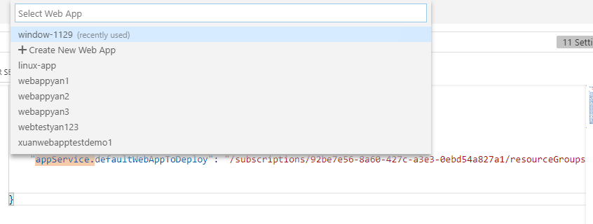 Prompting to select one web app to deploy when there is no opened folder even though 'appService ...