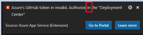 Display 'Azure's GitHub token in invalid...' · Issue #803 · microsoft/vscode-azureappservice ...
