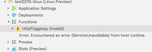 Display 'ServiceUnavaliable' after deploying a Python project to a function app with Linux OS ...