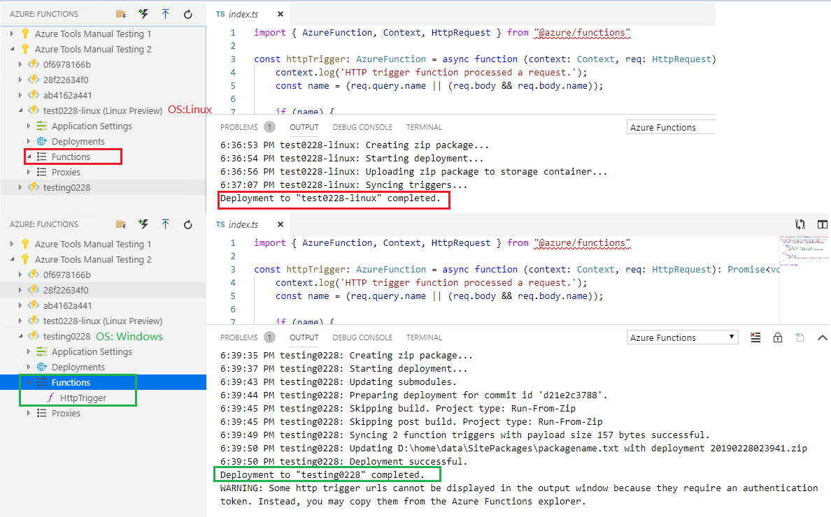 Display 'Function host is not running' after deploying a TypeScript project to Linux Preview ...