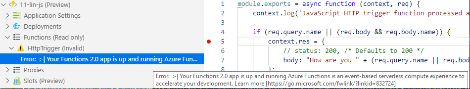 Display An Invalid Function Url After Deploying A Cjstspythonps Project To A Linux Function