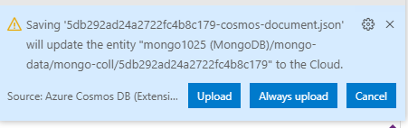 Pop up an error when updating a Mongo DB document · Issue #1225 · microsoft/vscode-cosmosdb · GitHub
