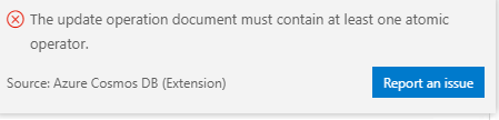 Pop up an error when updating a Mongo DB document · Issue #1225 · microsoft/vscode-cosmosdb · GitHub