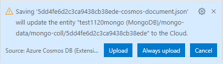 Pop up an error when updating a Mongo DB document · Issue #1225 · microsoft/vscode-cosmosdb · GitHub