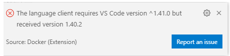 Pop up an error when installing Docker Extension v1.0.0 with VS Code v1 ...