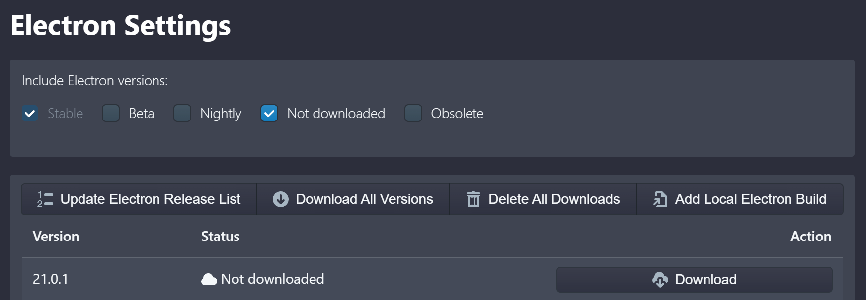 [refactor]: improve electron versions `not downloaded` option · Issue ...