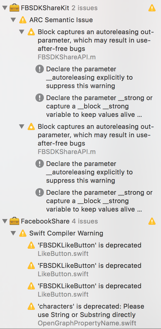 Semantic Issues and Compiler Warnings · Issue #211 · facebookarchive/facebook-swift-sdk · GitHub