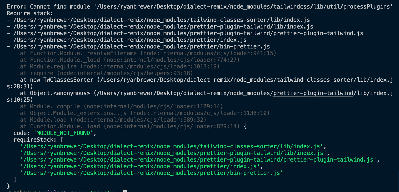 Plugin Giving Error After Following Blog Post · Issue 8 · Tailwindlabs Prettier Plugin