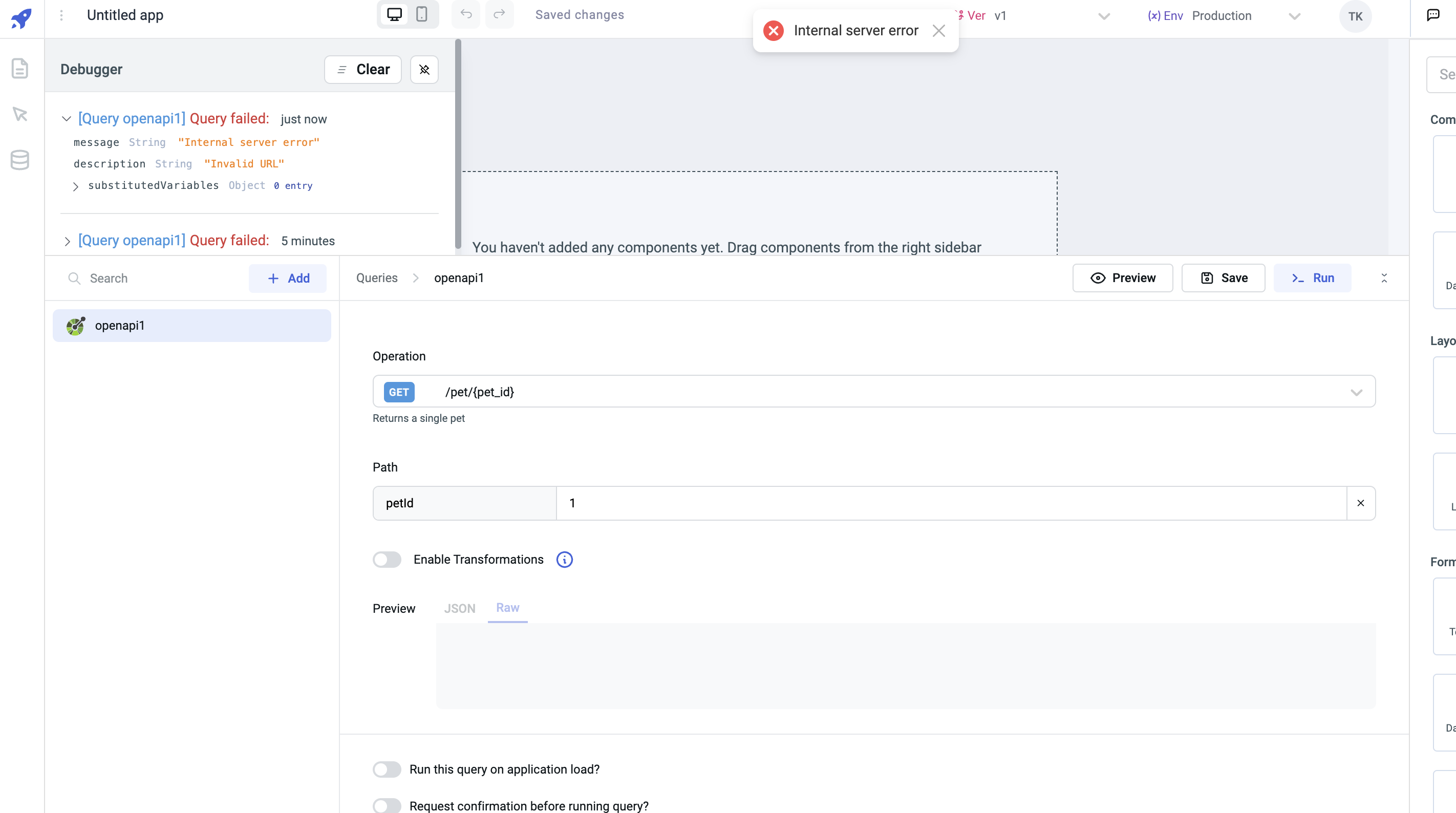 Unsuccessful query execution with OpenAPI Datasource · Issue #6117 · ToolJet/ToolJet · GitHub