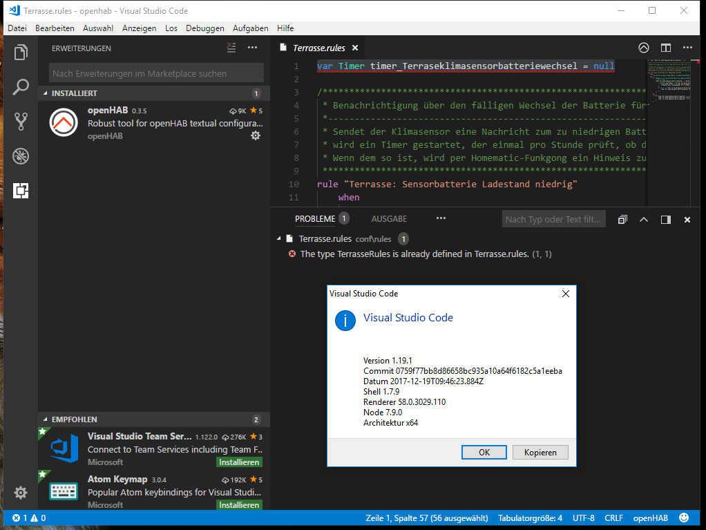 VS Code - editing .rules-files: The type RulefilenameRule is already defines in Rulefilename ...