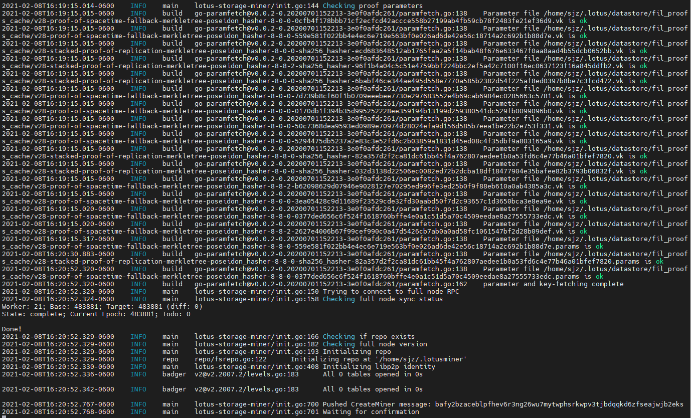 lotus miner init stucked at "Waiting for message" · Issue #5198 · filecoin-project/lotus · GitHub