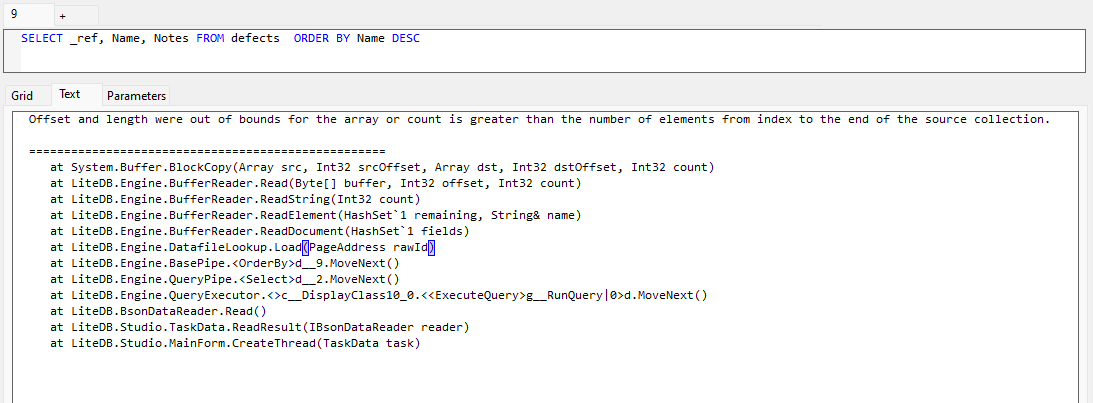 [BUG] Exception when executing query multiple times · Issue #2275 · litedb-org/LiteDB · GitHub